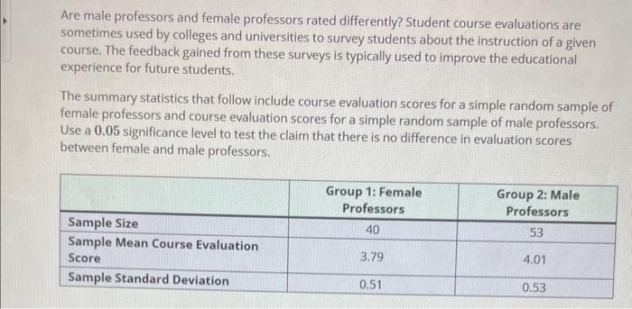 Solved Are male professors and female professors rated | Chegg.com
