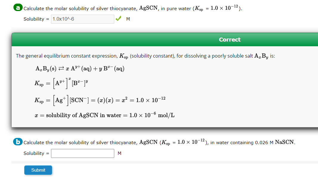 Solved Solubility =CorrectThe general equilibrium constant | Chegg.com