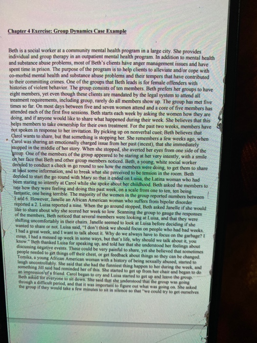 Solved Chapter 4 Exercise: Group Dynamics Case Example Beth | Chegg.com