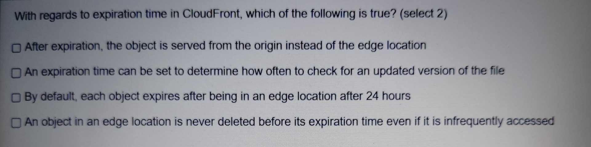 Solved With regards to expiration time in CloudFront, which | Chegg.com