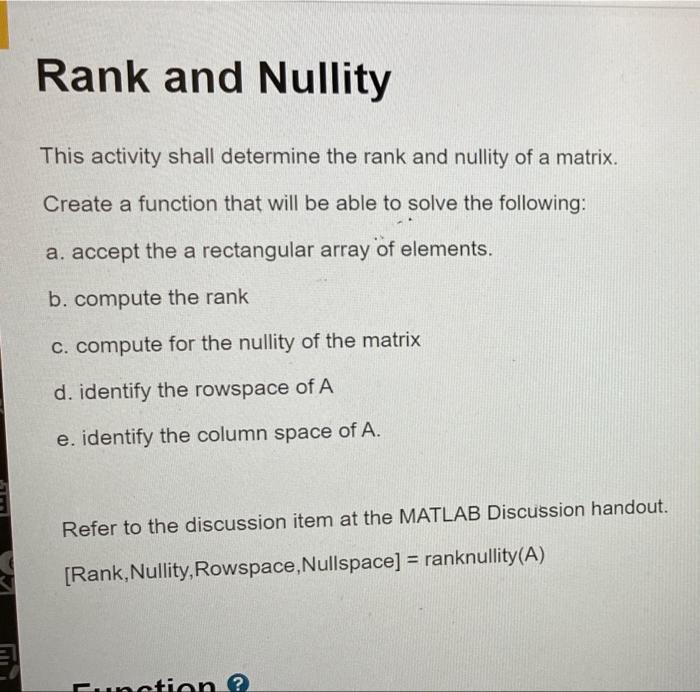 Solved Rank and Nullity This activity shall determine the | Chegg.com
