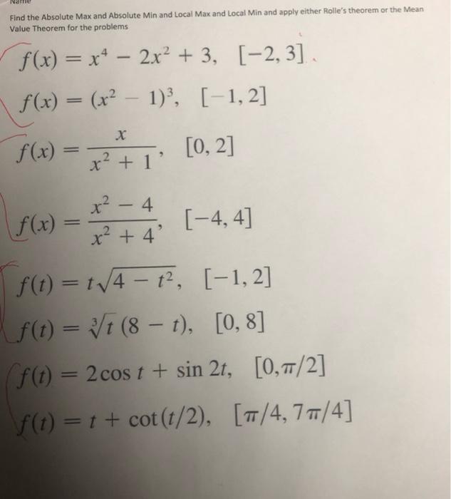 Solved Find the Absolute Max and Absolute Min and Local Max | Chegg.com