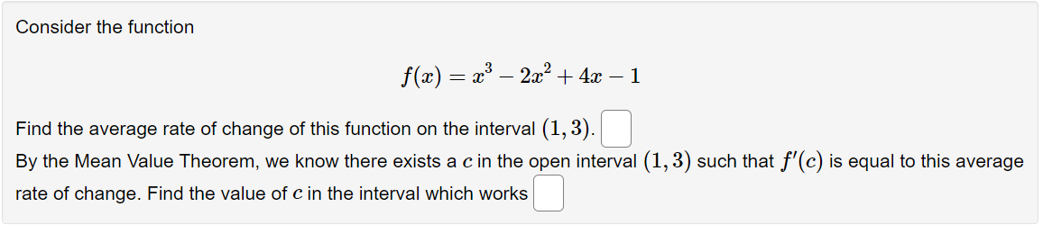 Solved Consider the functionf(x)=x3-2x2+4x-1Find the average | Chegg.com