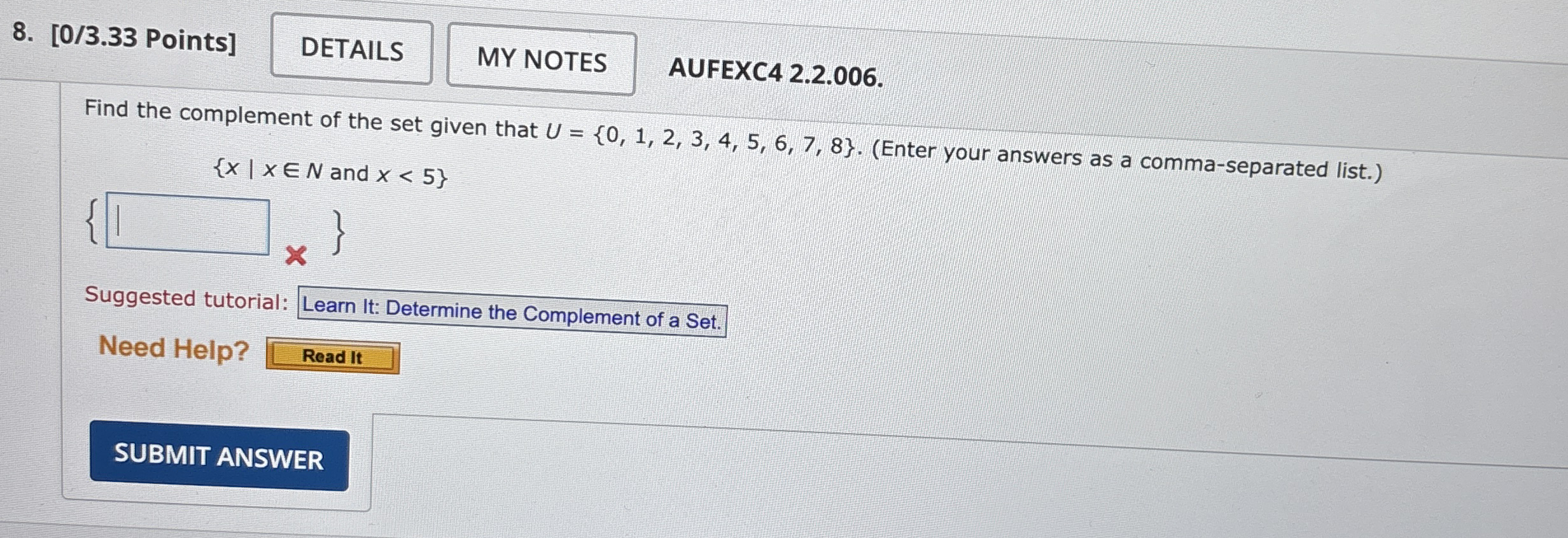Solved Find the complement of the set given that | Chegg.com