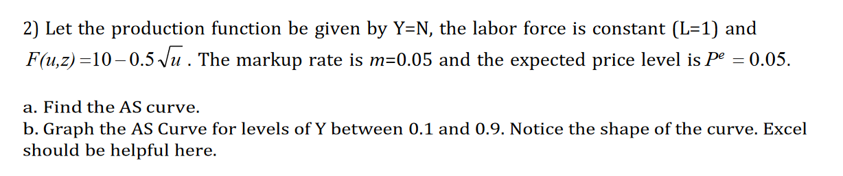 Solved Let the production function be given by Y=N, ﻿the | Chegg.com