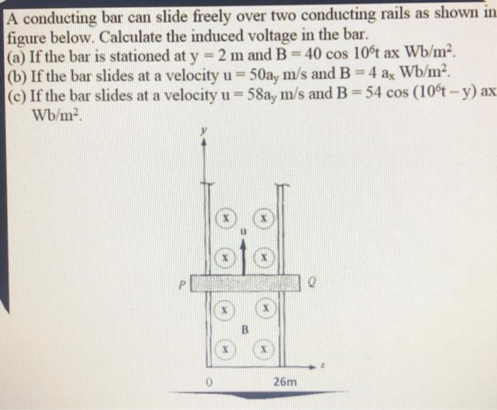 Solved A conducting bar can slide freely over two conducting | Chegg.com