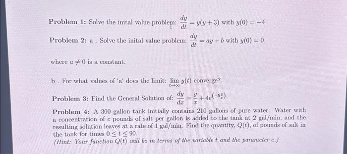 Solved Problem 1: Solve the inital value problem: | Chegg.com