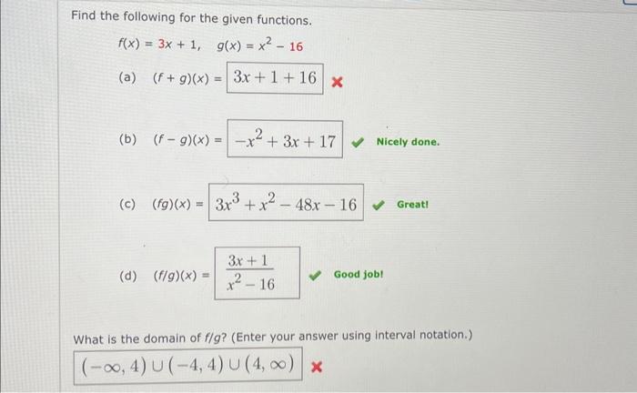Solved Find the following for the given functions. | Chegg.com