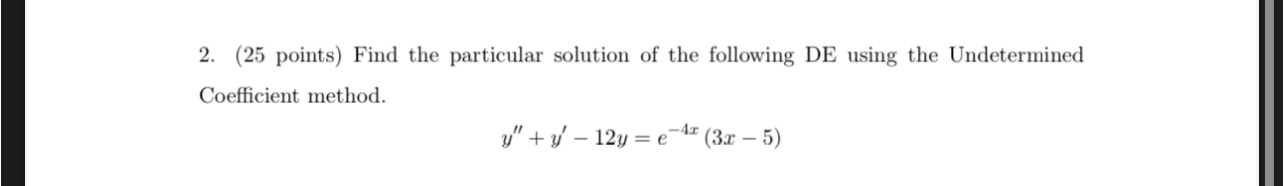 Solved (25 ﻿points) ﻿Find the particular solution of the | Chegg.com