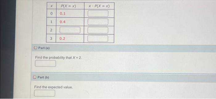 Solved Part (a) Find the probability that x=2 Part (b) Find | Chegg.com