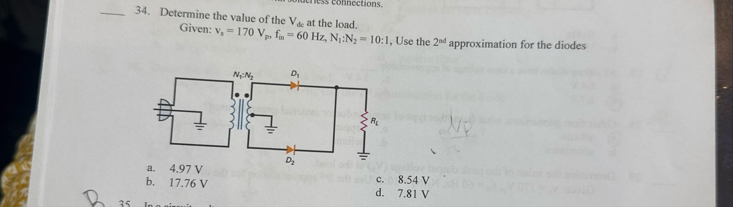 Solved Determine the value of the Vdc ﻿at the load.Given: | Chegg.com