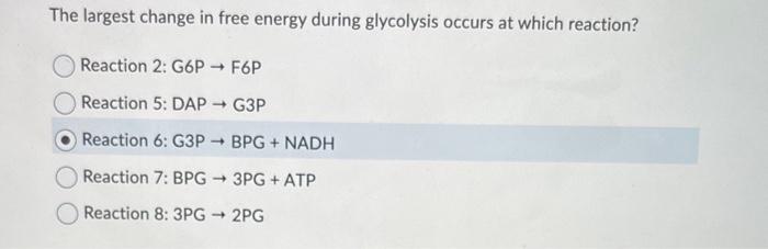 Solved The largest change in free energy during glycolysis | Chegg.com
