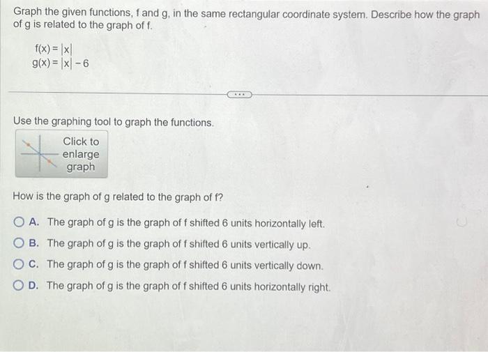 Solved Graph the given functions, f and g, in the same | Chegg.com