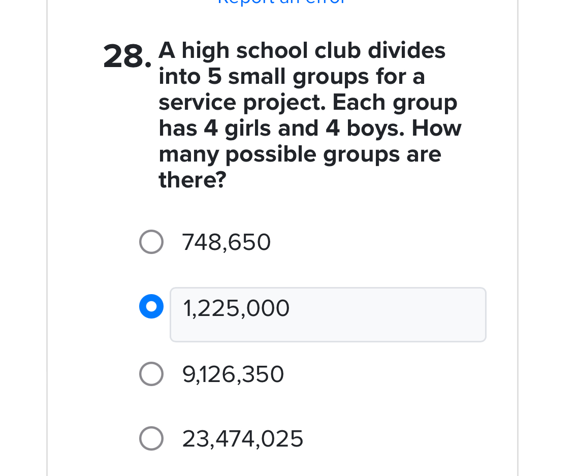 Solved A high school club divides into 5 ﻿small groups for a | Chegg.com