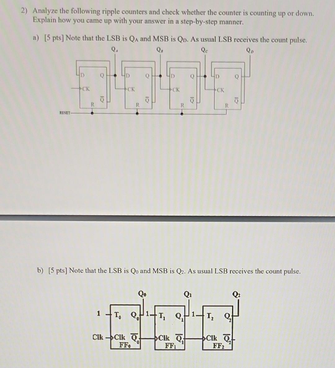 Solved 2) Analyze the following ripple counters and check | Chegg.com