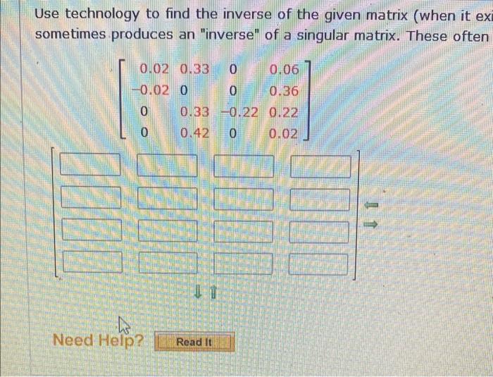 Solved Use technology to find the inverse of the given | Chegg.com