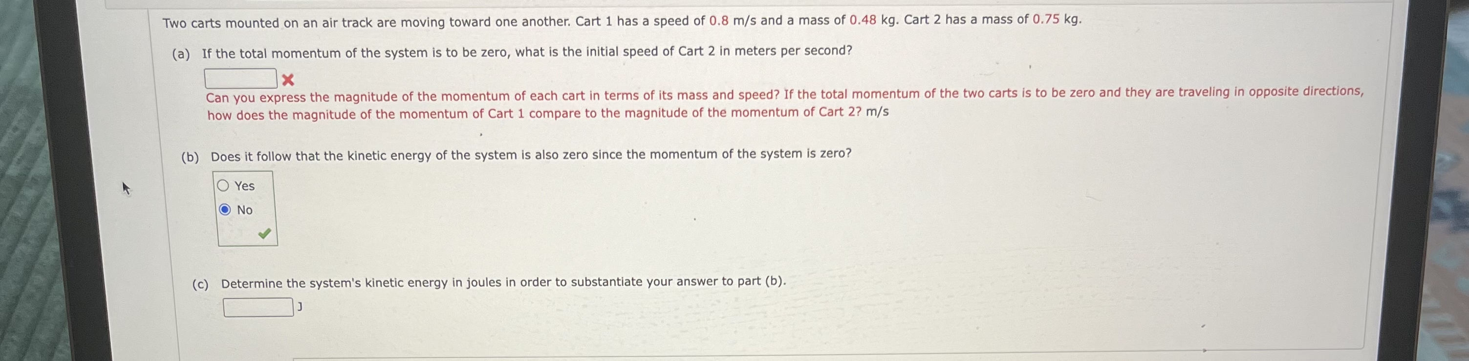 Solved Two carts mounted on an air track are moving toward | Chegg.com