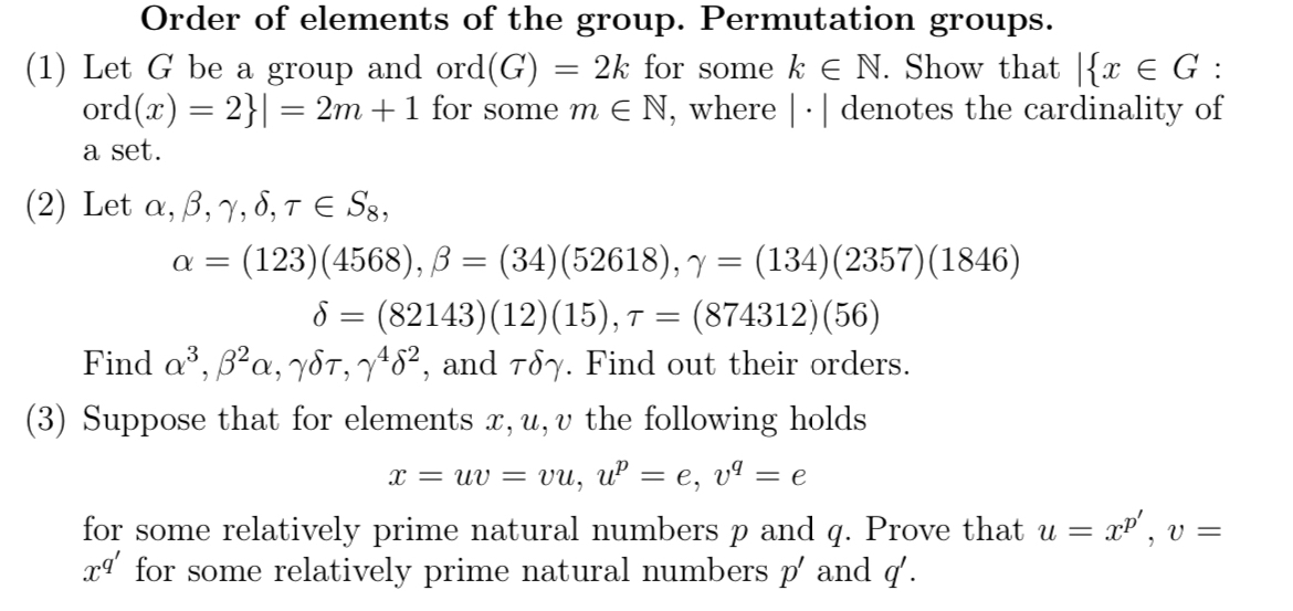 Solved Order of elements of the group. Permutation | Chegg.com