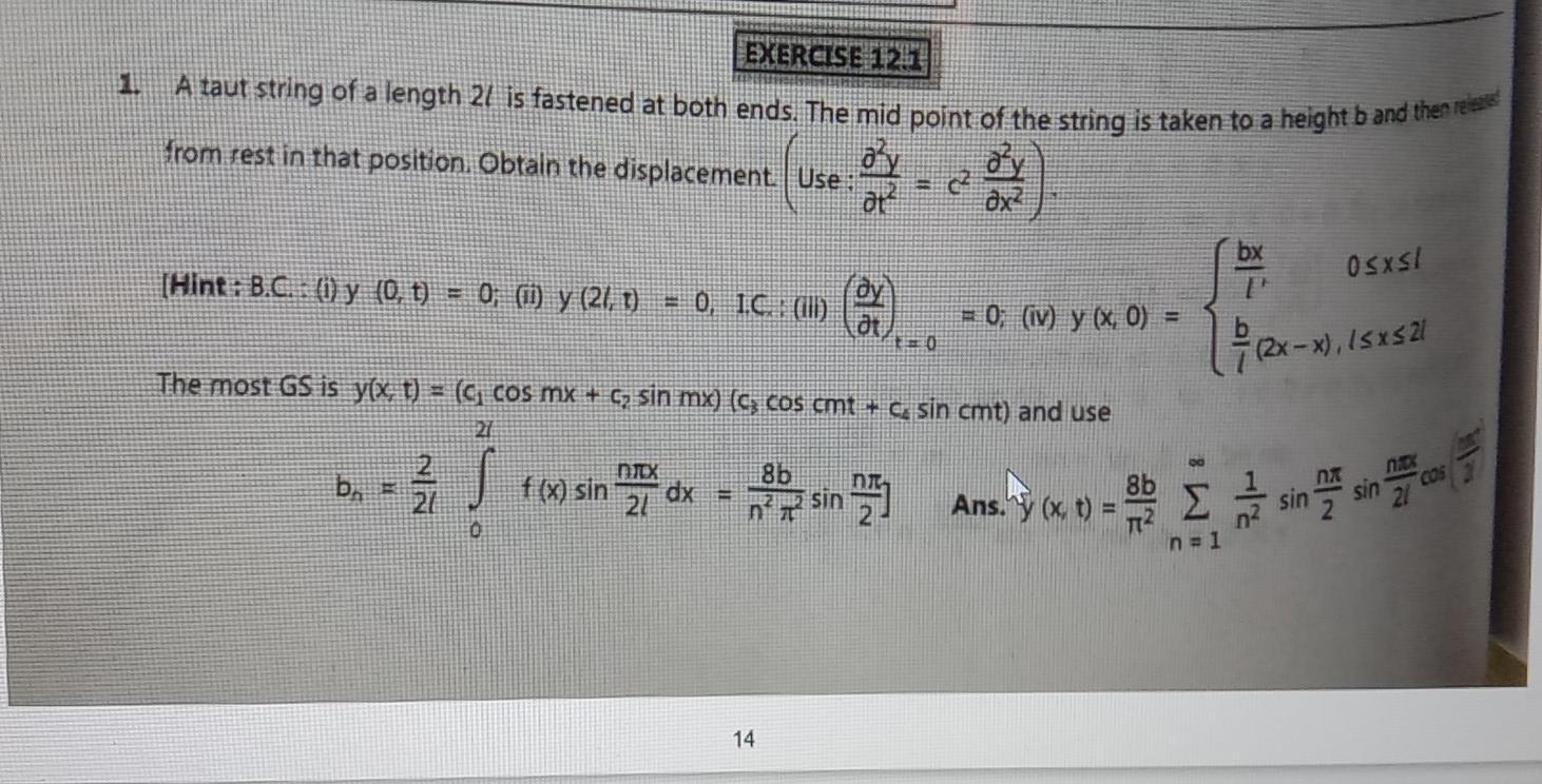 Solved EXERCISE 126 A taut string of a length 27 is fastened | Chegg.com