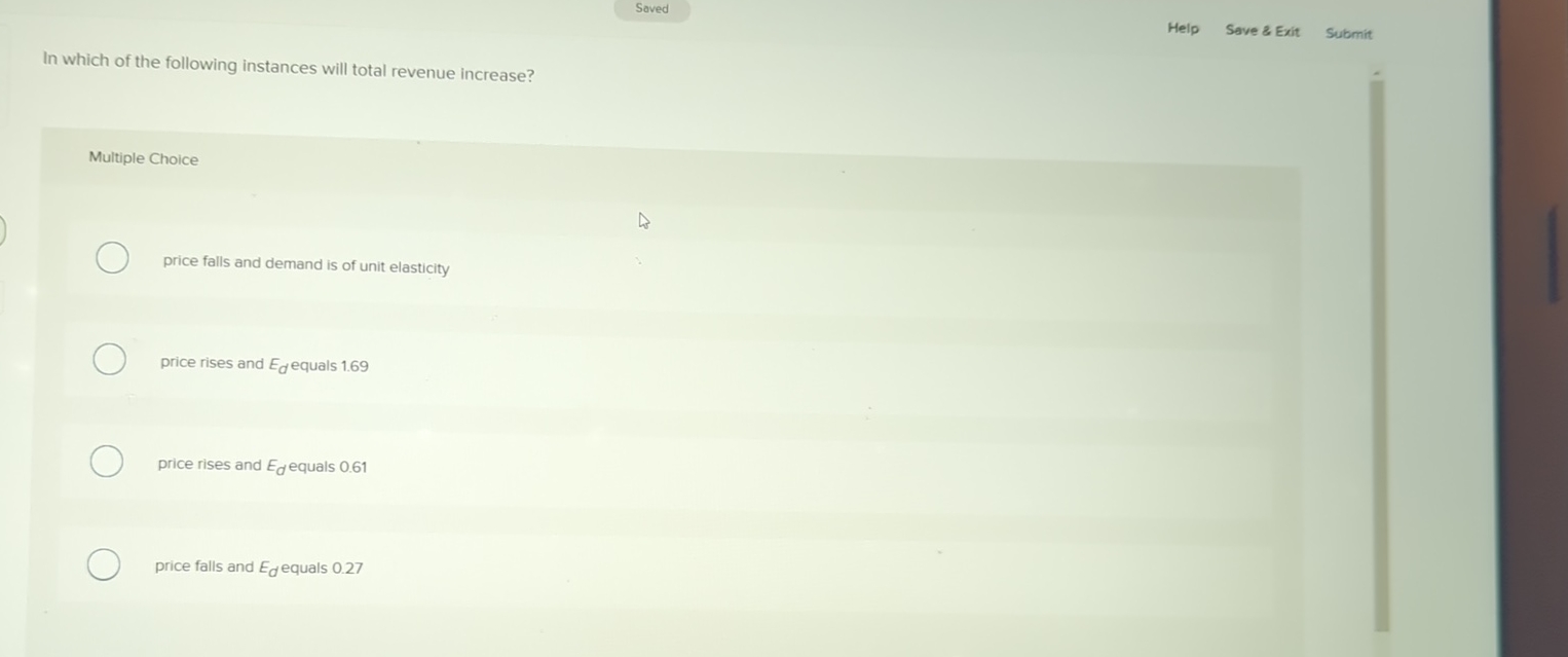 Solved SavedHelpSave & ExitSubmitIn which of the following | Chegg.com