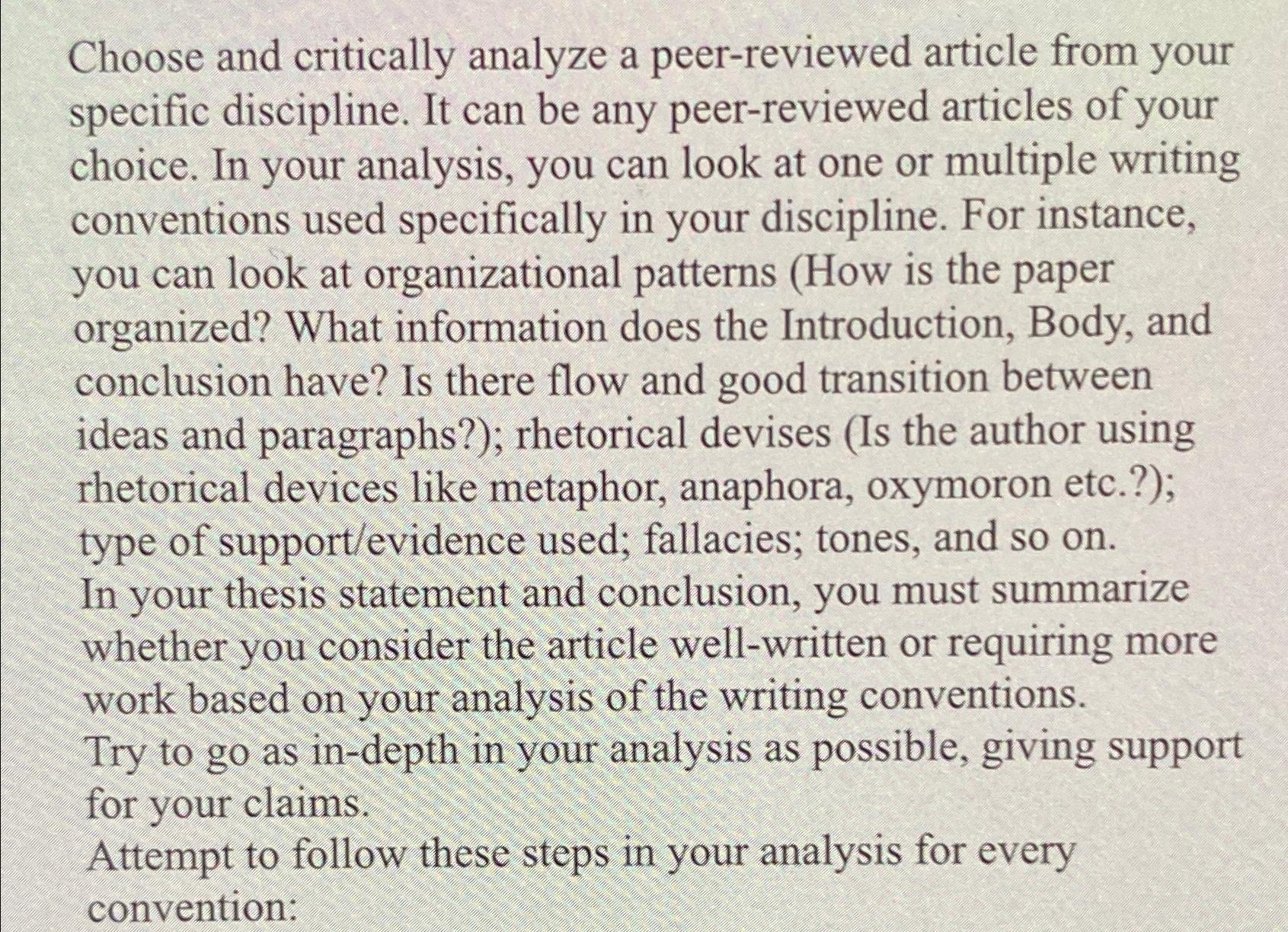 Solved Choose and critically analyze a peer-reviewed article | Chegg.com
