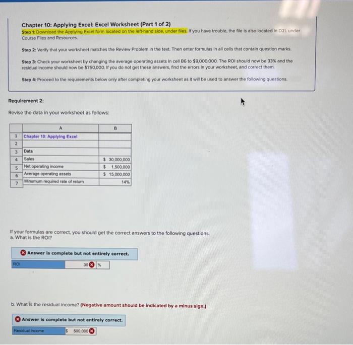 Solved Chapter 10: Applying Excel: Excel Worksheet (Part 1 | Chegg.com