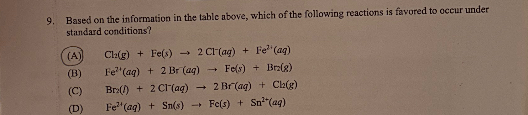 Solved Based on the information in the table above, which of | Chegg.com