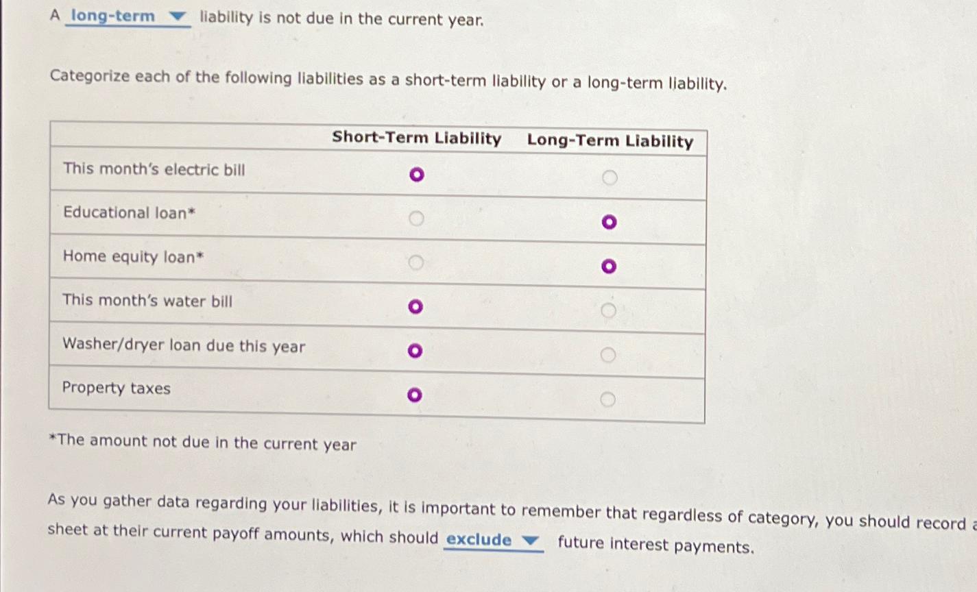 Solved liability is not due in the current | Chegg.com