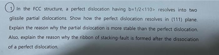 Solved 1. In the FCC structure, a perfect dislocation having | Chegg.com