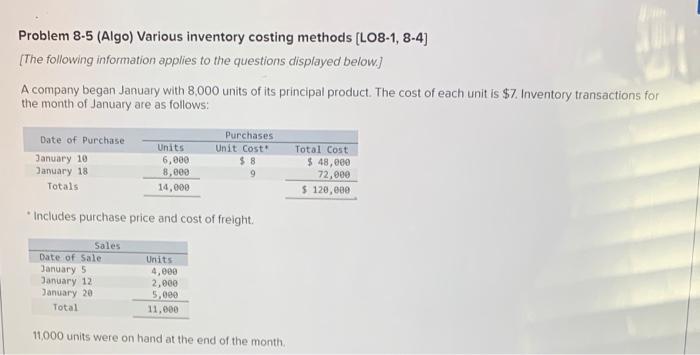 Solved Problem 8-5 (Algo) Various inventory costing methods | Chegg.com Solved Problem 8-5 (Algo) Various inventory costing methods | Chegg.com