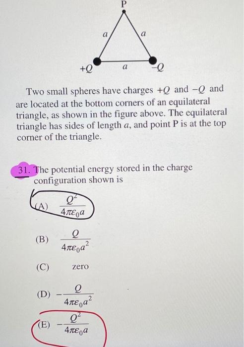 Solved P +Q a 0 Two small spheres have charges +Q and -Q and | Chegg.com