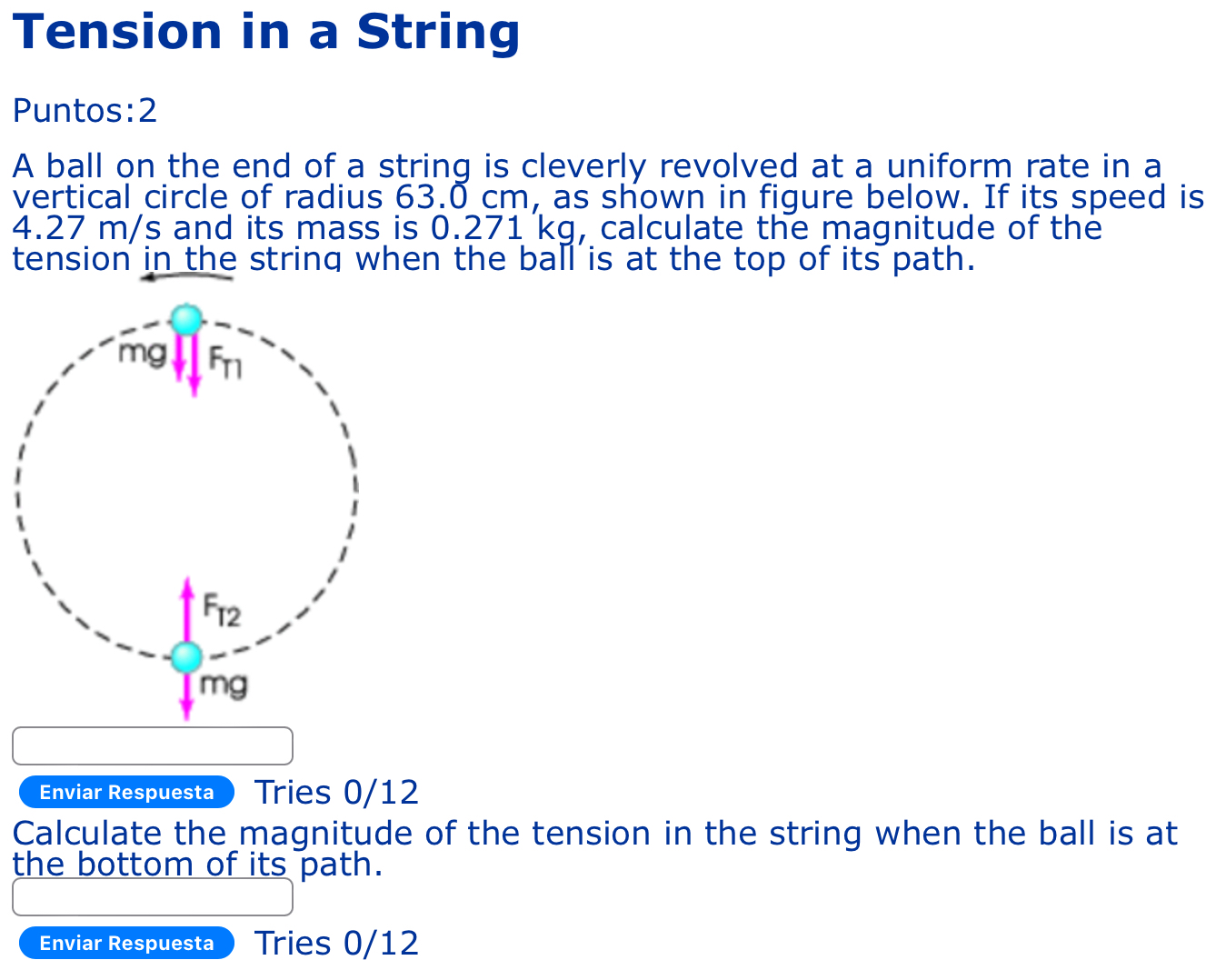 Solved Tension in a StringPuntos: 2A ball on the end of a | Chegg.com