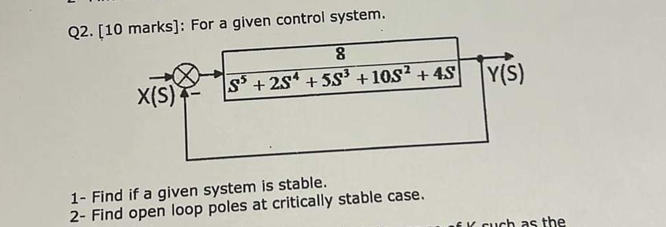 Solved Q2. [10 marks]: For a given control system. 1- Find | Chegg.com