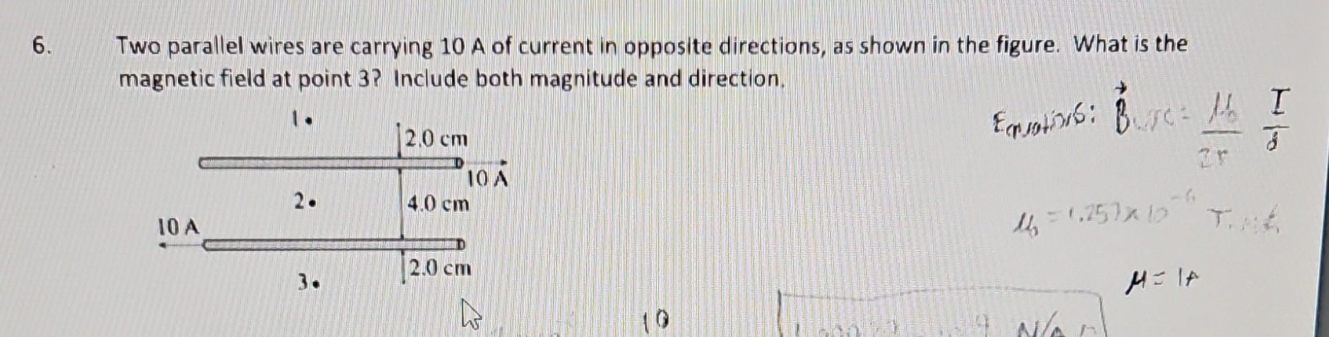Solved Two parallel wires are carrying 10 A of current in | Chegg.com