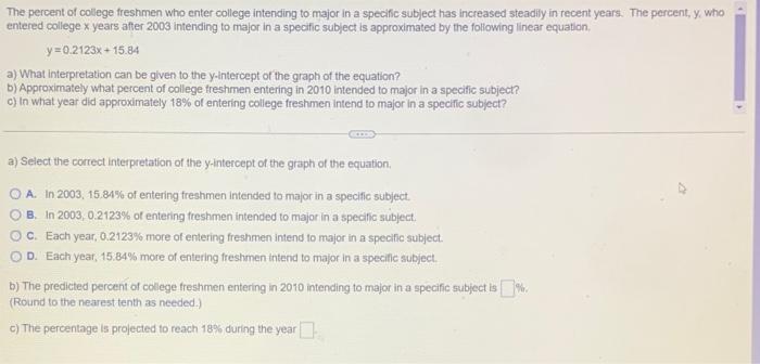 Solved The percent of college freshmen who enter college | Chegg.com