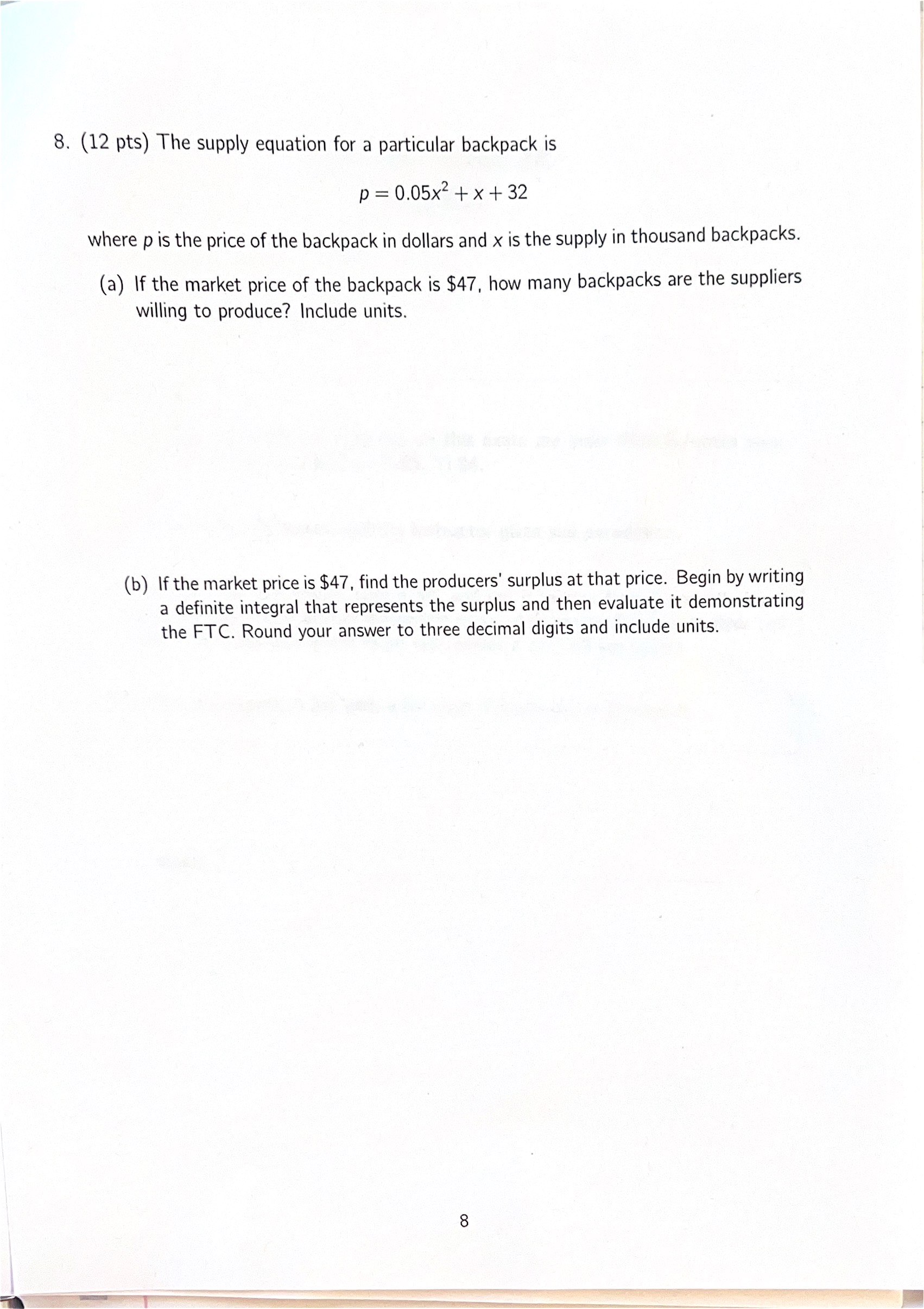 Solved (12 ﻿pts) ﻿The supply equation for a particular | Chegg.com