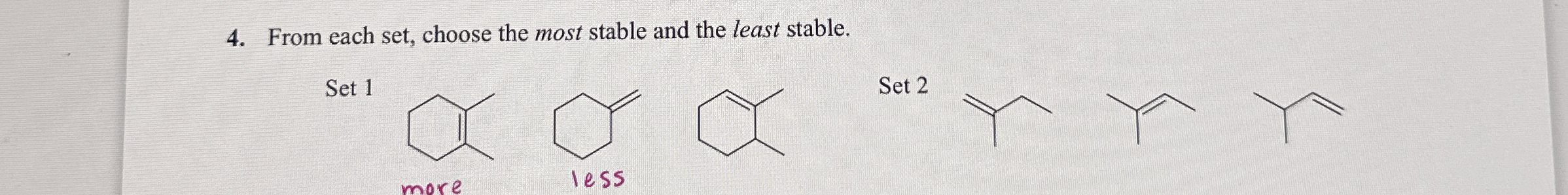 Solved From each set, choose the most stable and the least | Chegg.com