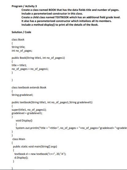 Solved Program 1/ Activity 1: [ Create a super class name | Chegg.com