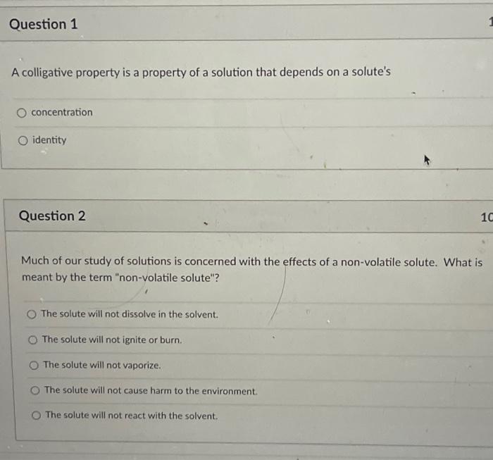 Solved Question 1 A colligative property is a property of a | Chegg.com