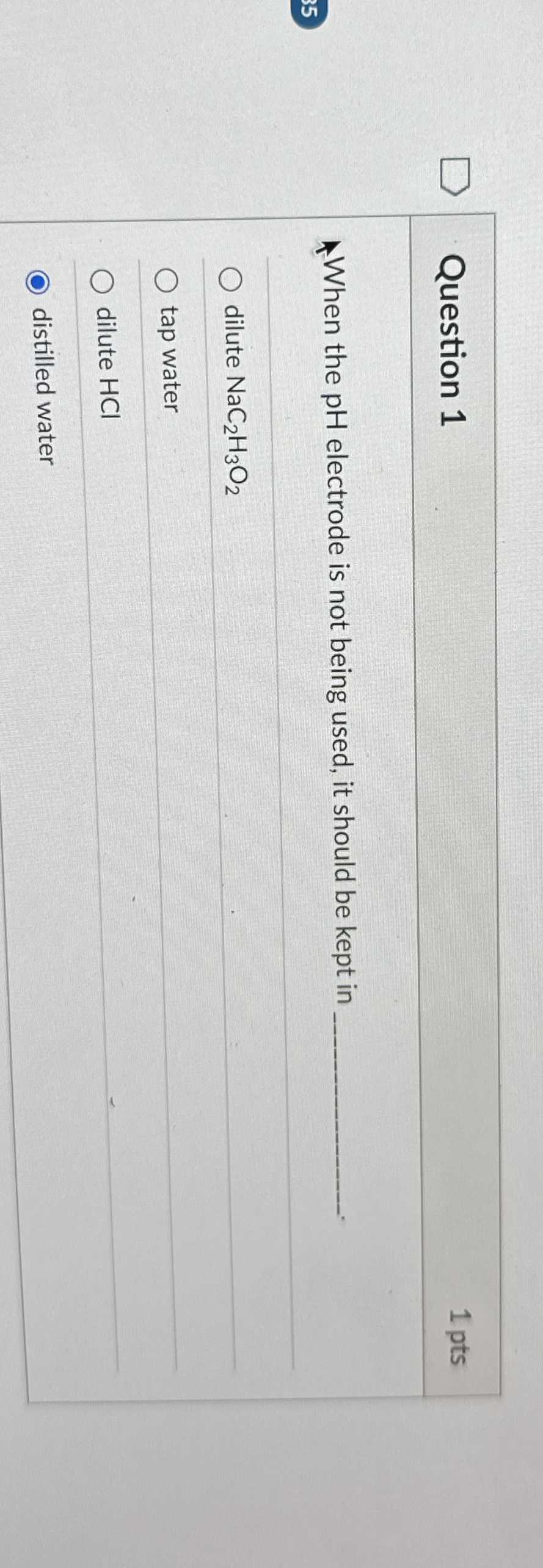 Solved Question 11 ﻿ptsWhen the pH electrode is not being | Chegg.com