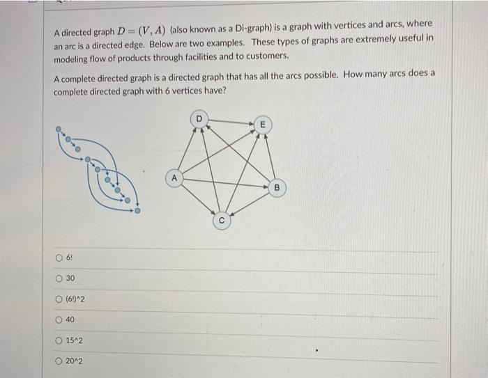 Solved A directed graph D= (V, A) (also known as a Di-graph) | Chegg.com