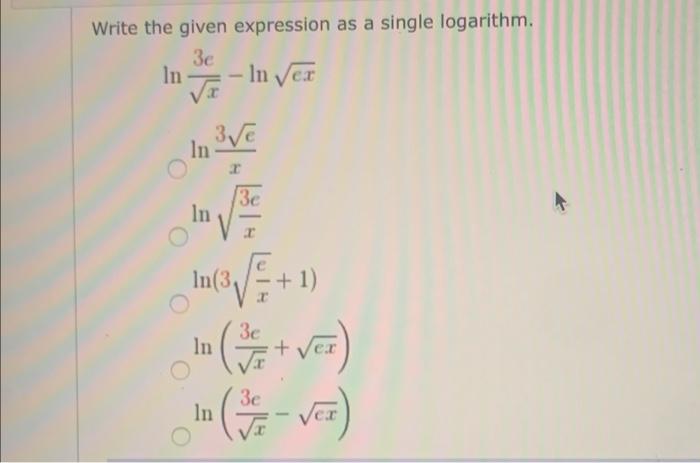 Solved Write the given expression as a single logarithm. 4 | Chegg.com