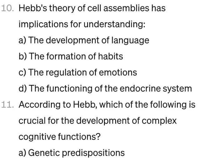 Solved Hebb's theory of cell assemblies has implications for | Chegg.com