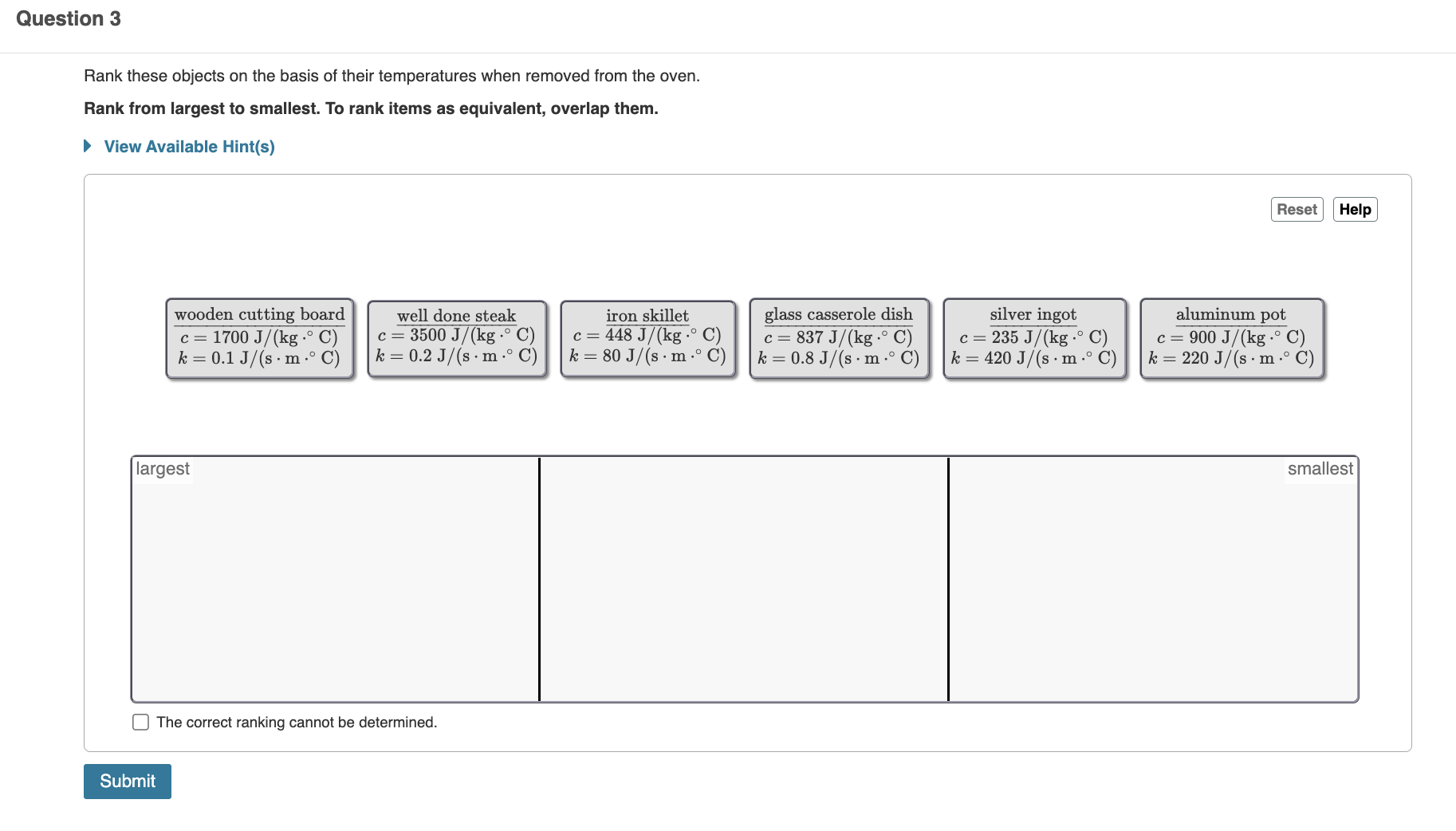 Solved Question 3Rank these objects on the basis of their | Chegg.com