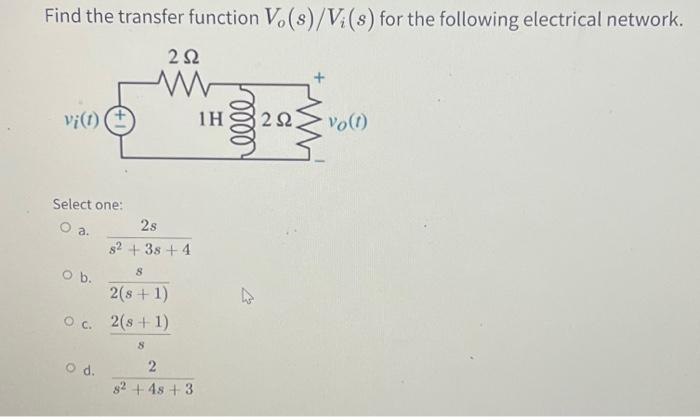 Find the transfer function Vo(s)/Vi(s) for the | Chegg.com