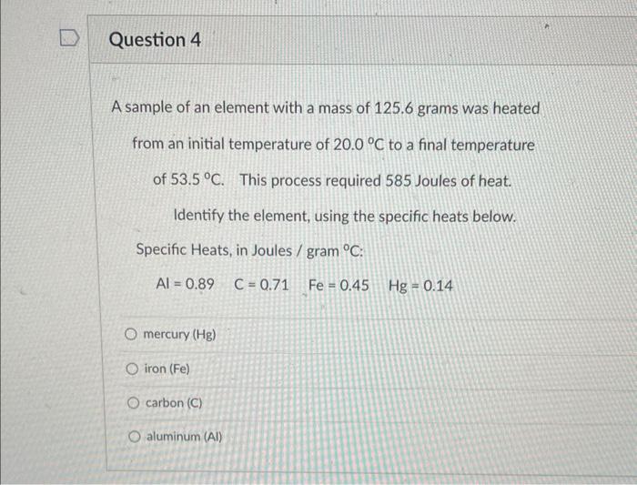 Solved A sample of an element with a mass of 125.6 grams was | Chegg.com