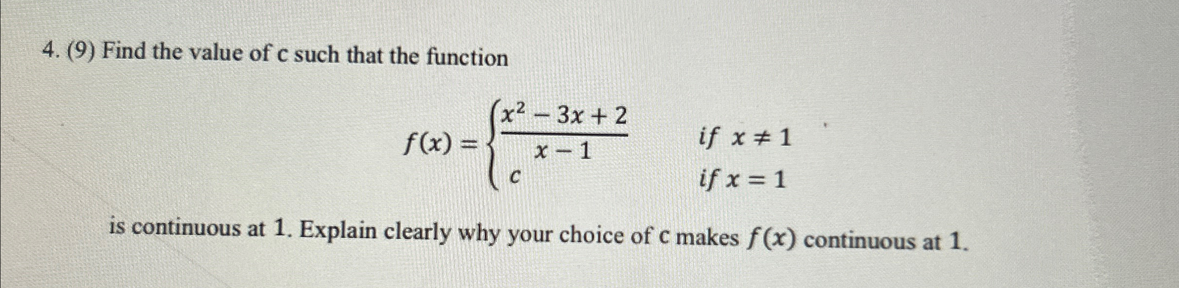 Solved (9) ﻿Find the value of c ﻿such that the | Chegg.com