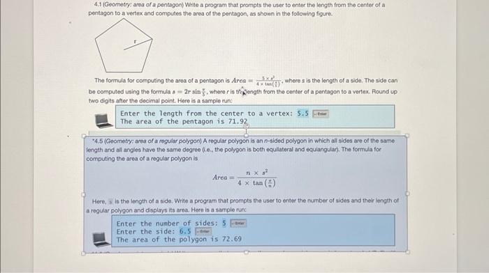 Solved 4.1 (Geometry: aroa of a pentagon) Write a program | Chegg.com