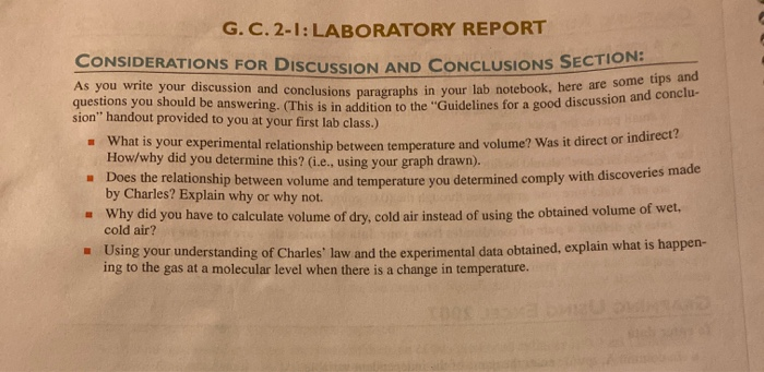 G. C. 2-1: LABORATORY REPORT CONSIDERATIONS FOR | Chegg.com