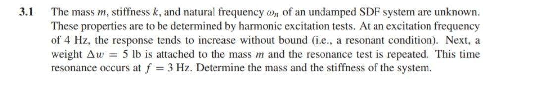 Solved 3.1 The mass m, stiffness k, and natural frequency Wn | Chegg.com